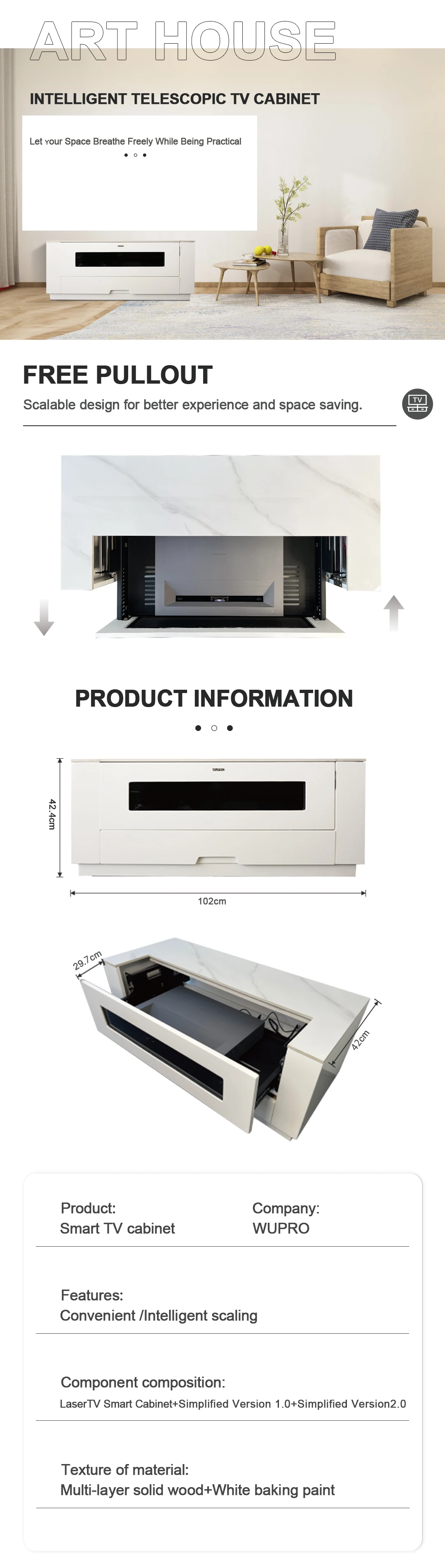 New Material Wupro Custom Tv Ust Projector Intergrated Cabinet Stand ...