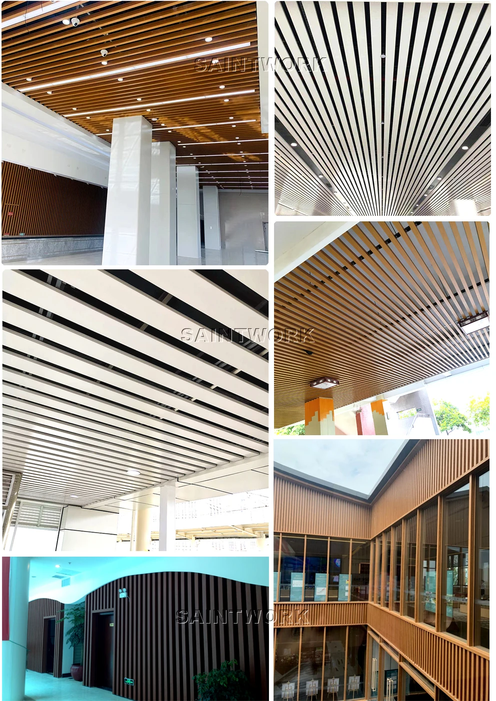 Wooden Color Metal Ceiling Tiles U Shape Aluminum Strip Baffle Linear ...