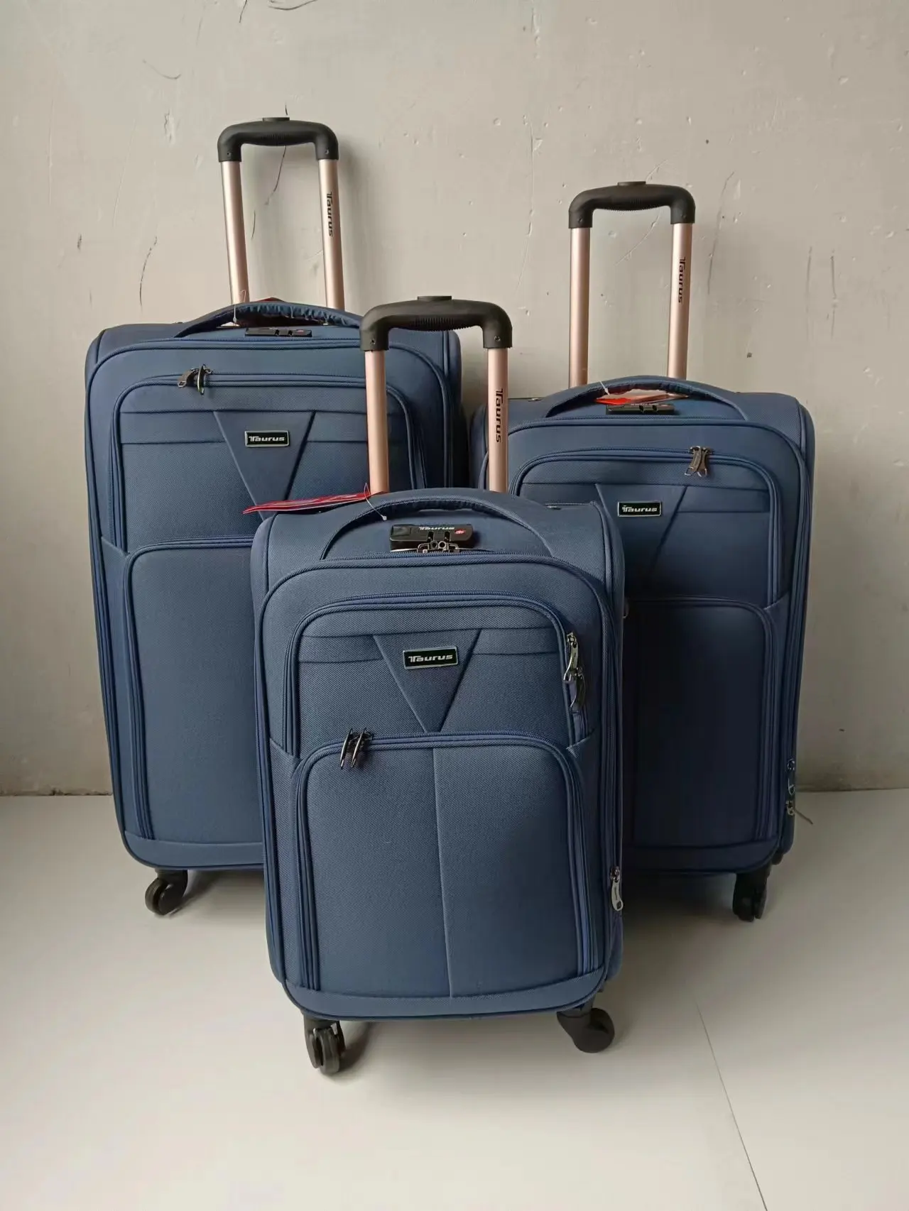 4 Wheel 20 24 28 Trolley 3 Piece Soft EVA 600D Fabric Lightweight ...