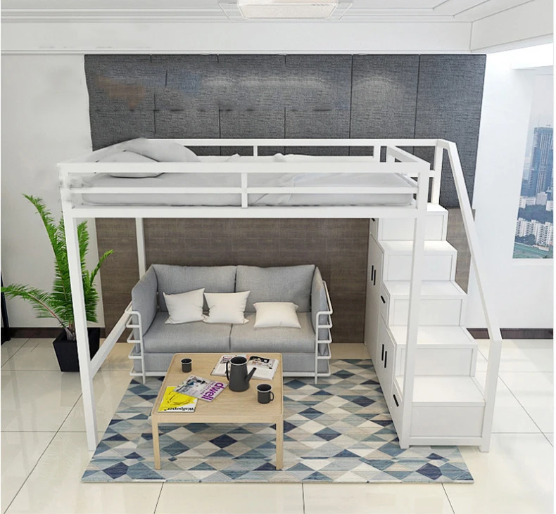 Heavy Duty Steel Metal Loft Bed with Wood Stairs