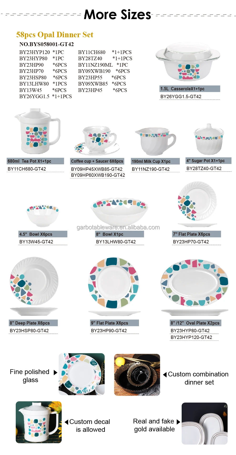 58 Pieces Opal Dinner Set - Arabic Style for 12 Persons