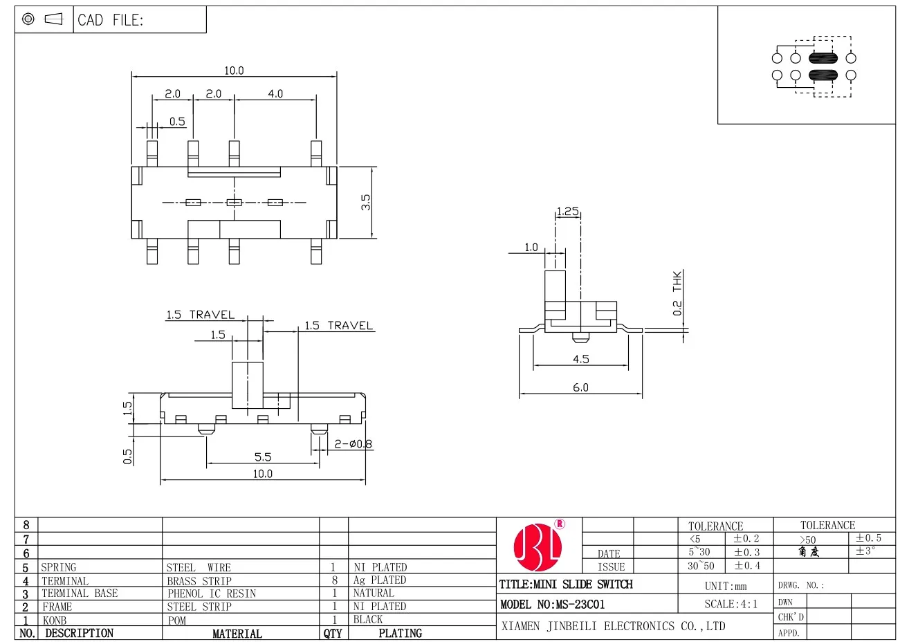 Mini Slide Switch DP3T SMD SMT - Reliable On/off Control