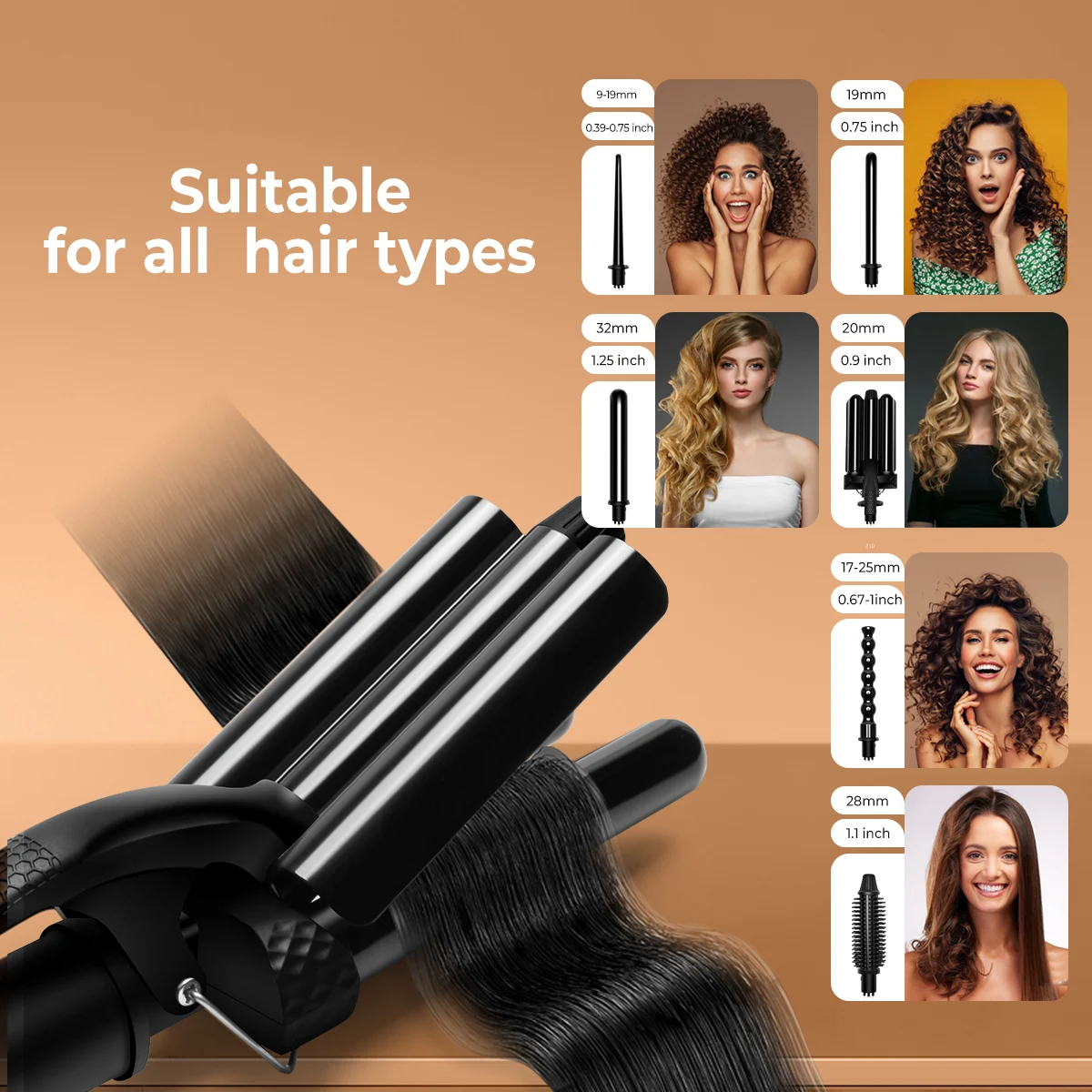 Interchangeable Curling Iron Hair Styling Tools 6 In 1 Curling Iron Set ...