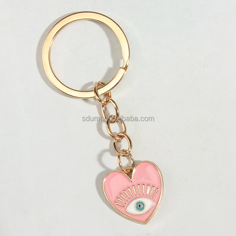 Ethnic Style Charm Turkey Big Pink Blue Enamel Lucky Evil Eye Keychain ...