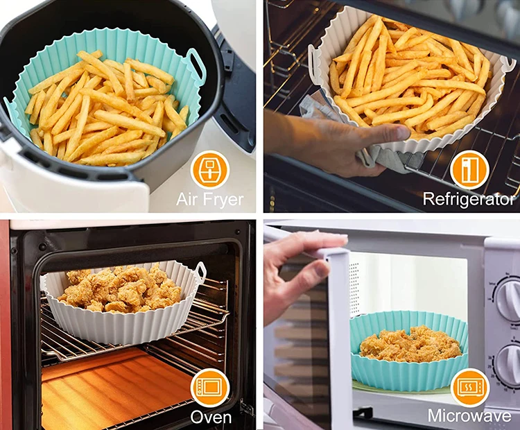 8" Round Reusable Silicone Air Fryer Pot Basket Bake Dish Baking ...
