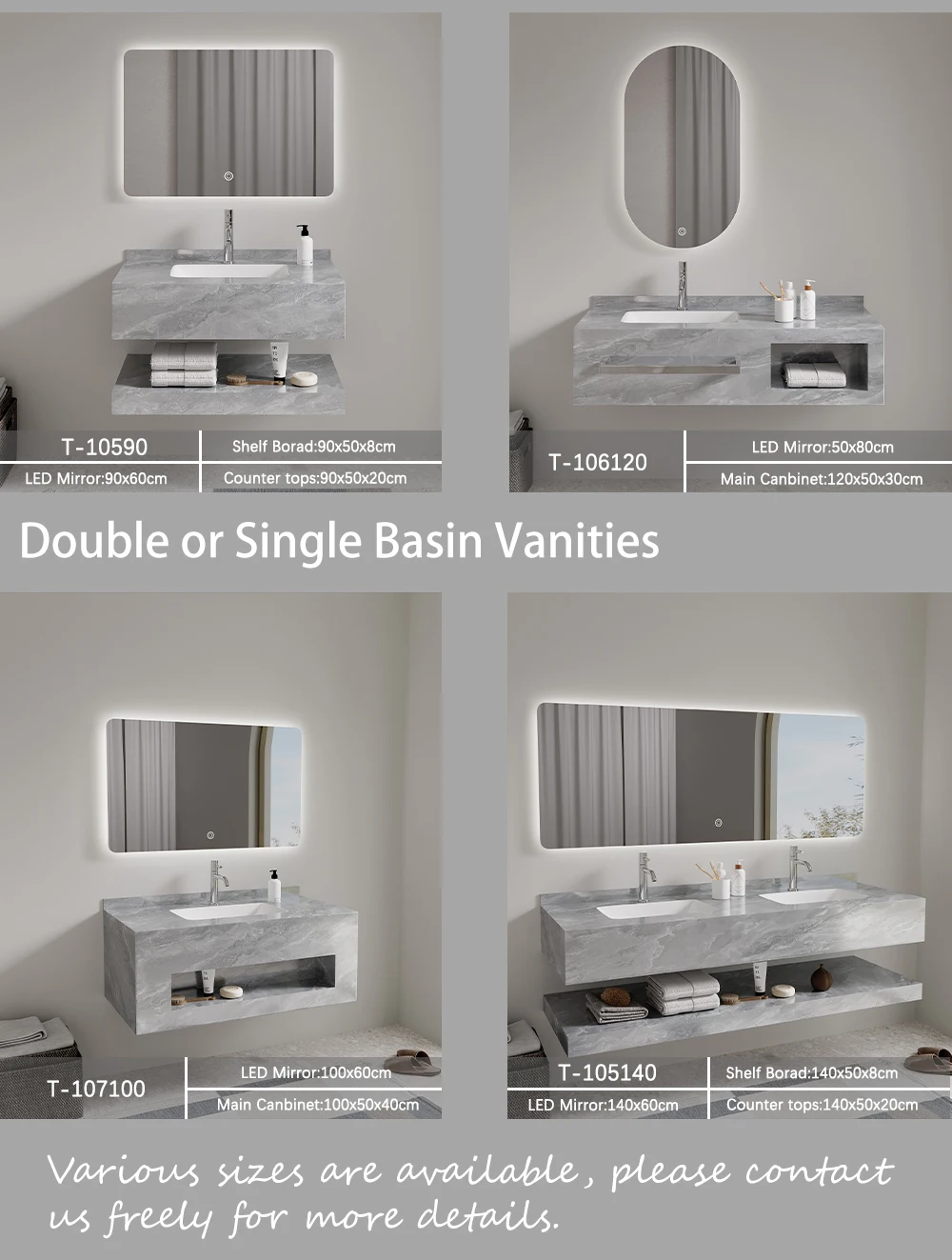 YIDA Bathroom Gary Sintered Stone Integrated Basin Combination Hidden ...