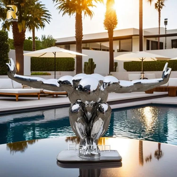 Life Size Modern Stainless Steel Man Diving Sculpture of Swimming Pool ...