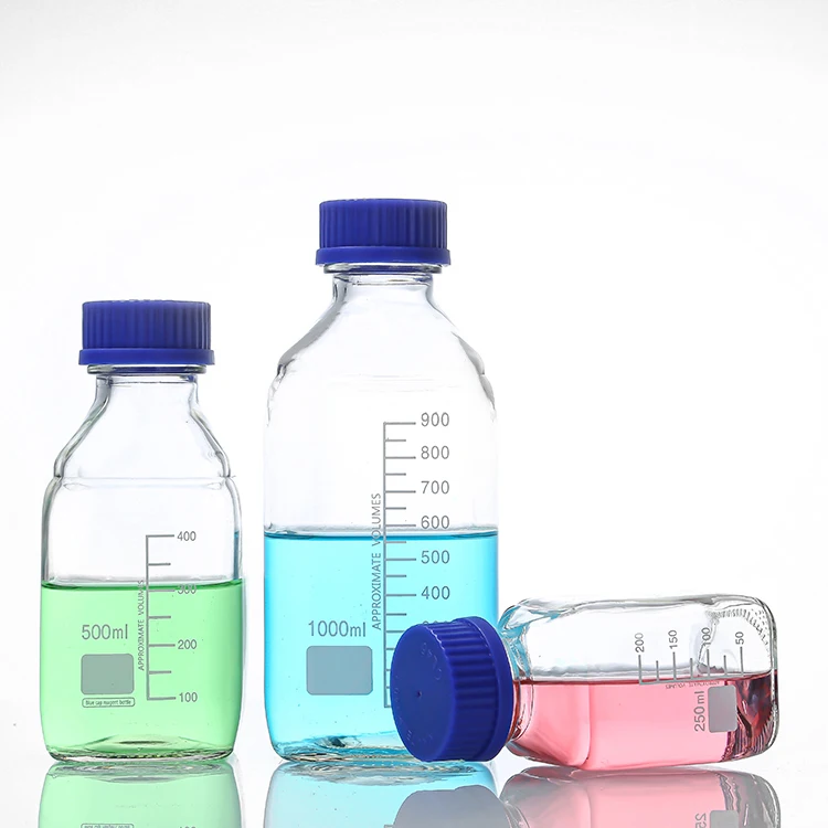 250ml Laboratory Square Glass Reagent Bottle With Blue Screw Gl45 Lid ...