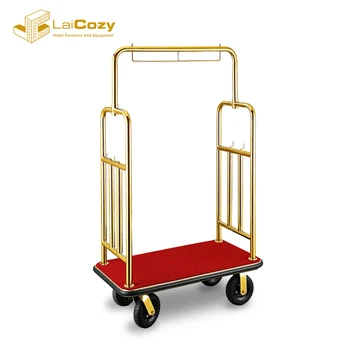 Hotel Equipment Lobby Golden 304 Stainless Steel Bell Boy Luggage Cart ...