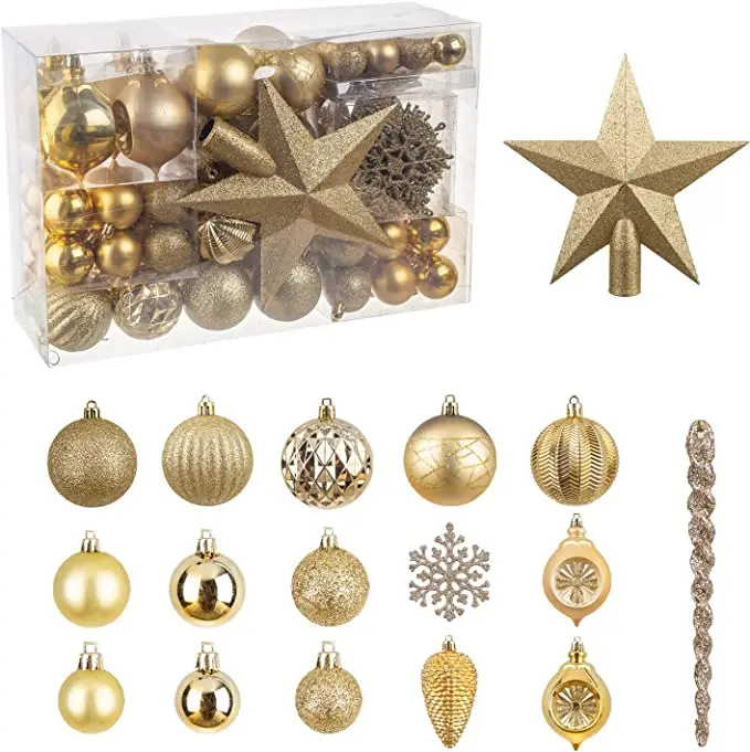 100 PCS Assorted Christmas Ornaments - Shatterproof & Stylish