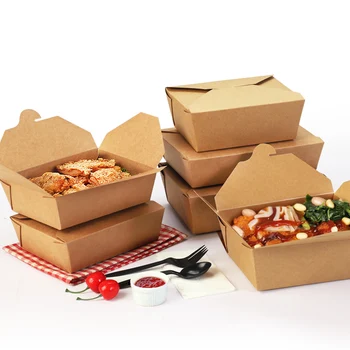 Custom Printed Disposable Kraft Lunch Paper Box Take Out Packaging To ...