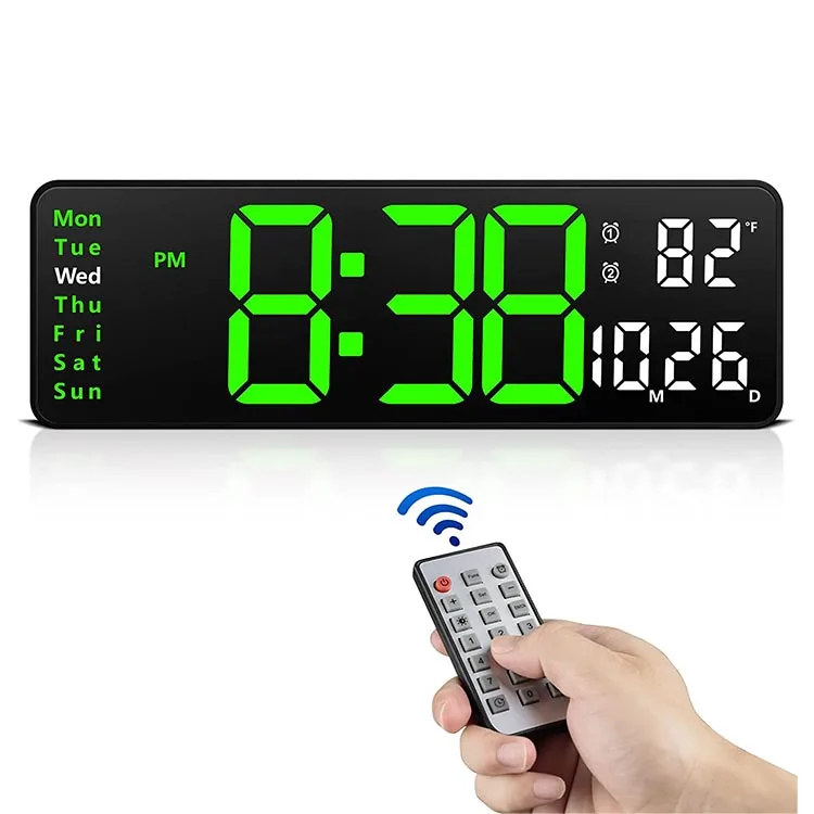 Large Wall Electrical Clock Calendar Day Digital Green Lede Wall Clock ...
