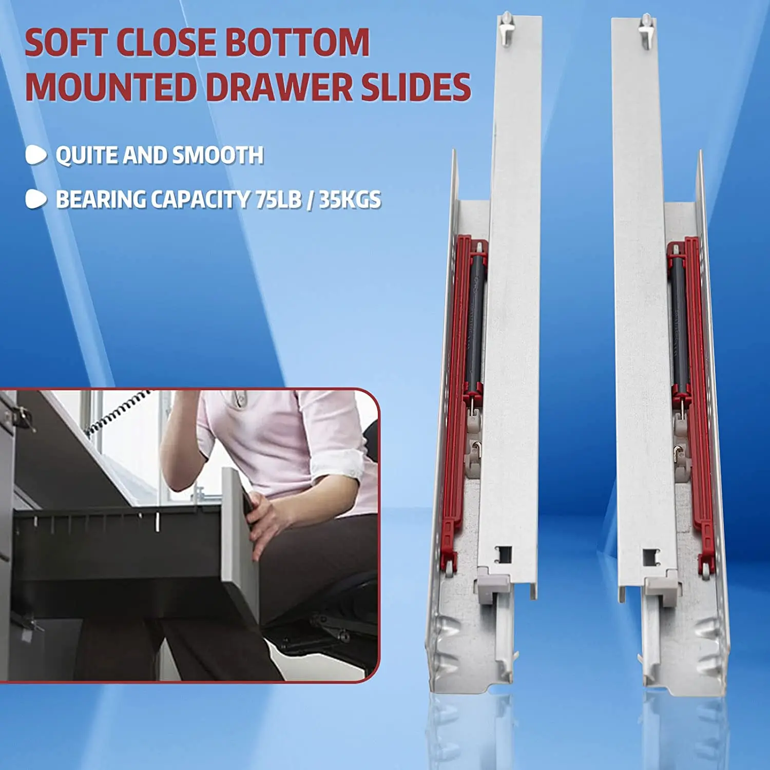 21 Inch 6 Pairs Soft Close Undermount Slide With Rear Bracket And ...