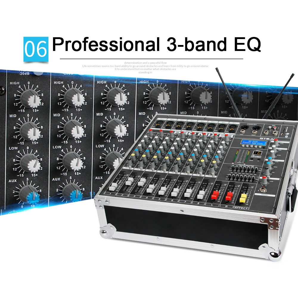 Biner GT8M Professional Audio Mixer - 8 Channels & Built-in Amplifier