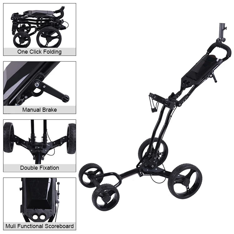 PGM QC0927 Portable Golf Trolley - 4 Wheel Folding Cart