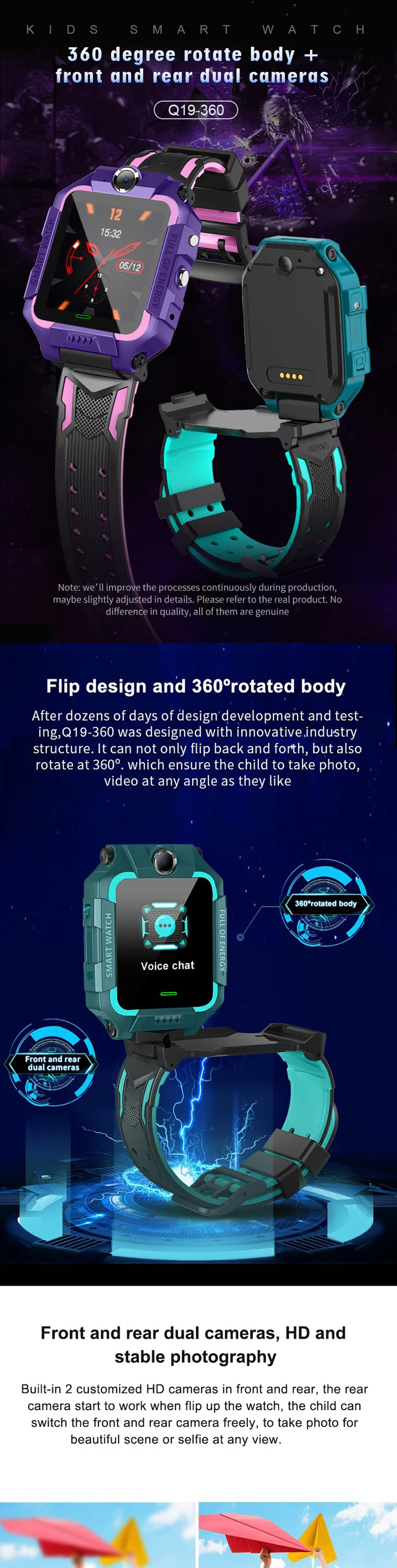 Q19 Kids Smart Watch With Flip Design Dual Camera Lbs Location Sos Help ...