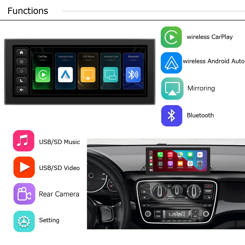 Road Top Wireless Carplay Android Auto Air Play Navigation Touch Screen ...