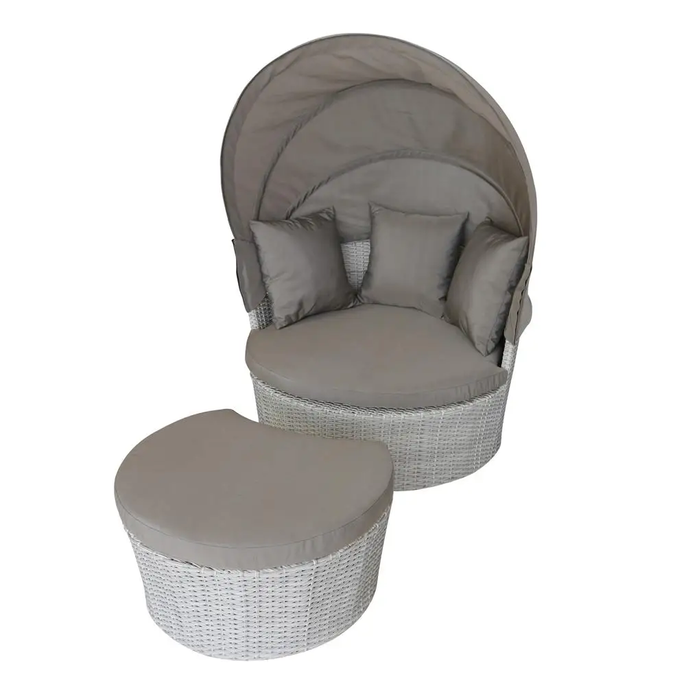 Outdoor Aluminum Frame PE Rattan Daybed with Canopy Round Shape Lounger ...