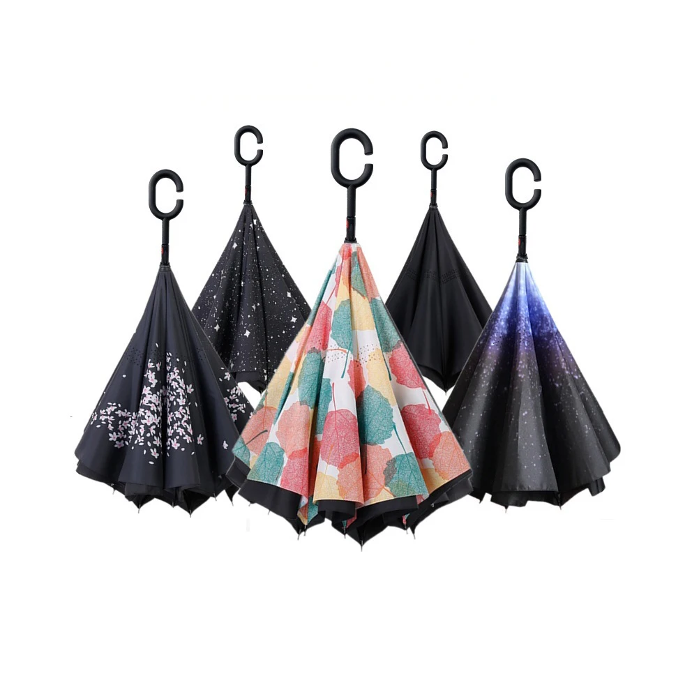 Creative Upside Down Invert Umbrella Inside Out Umbrellas Double Layer ...