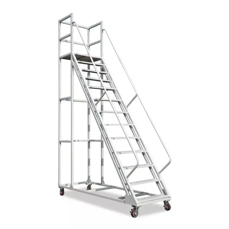 Steel Warehouse Ladder Platform Iron Wheel Rolling Platform Ladder With ...