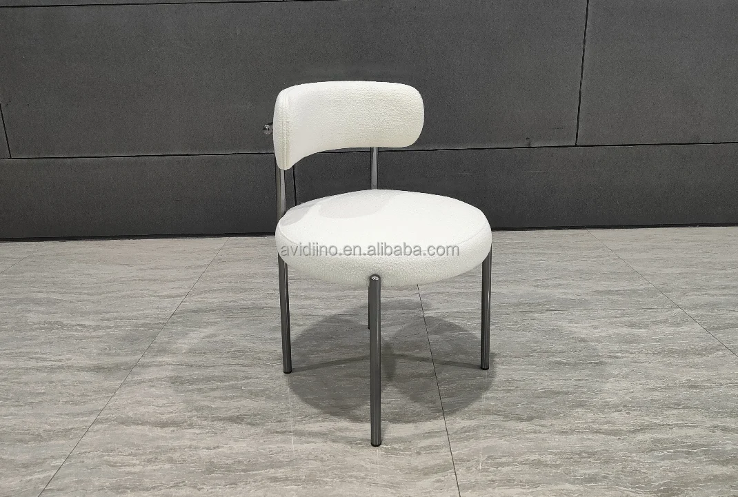 Modern Nordic White Wool Blend Boucle Dining Chair Wabi Lambswool Cream ...