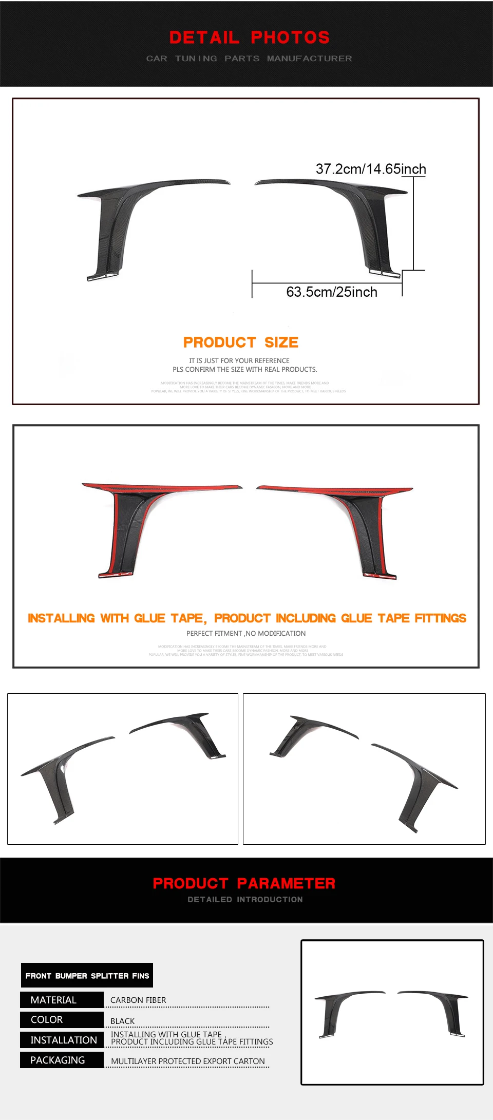 Carbon Fiber Front Bumper Splitter Air Vent Fins for Jaguar F-Type SVR ...