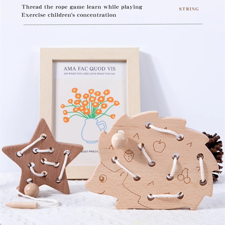 Wooden Threading Toy Shaped Lacing Montessori Educational Toys For Kids ...