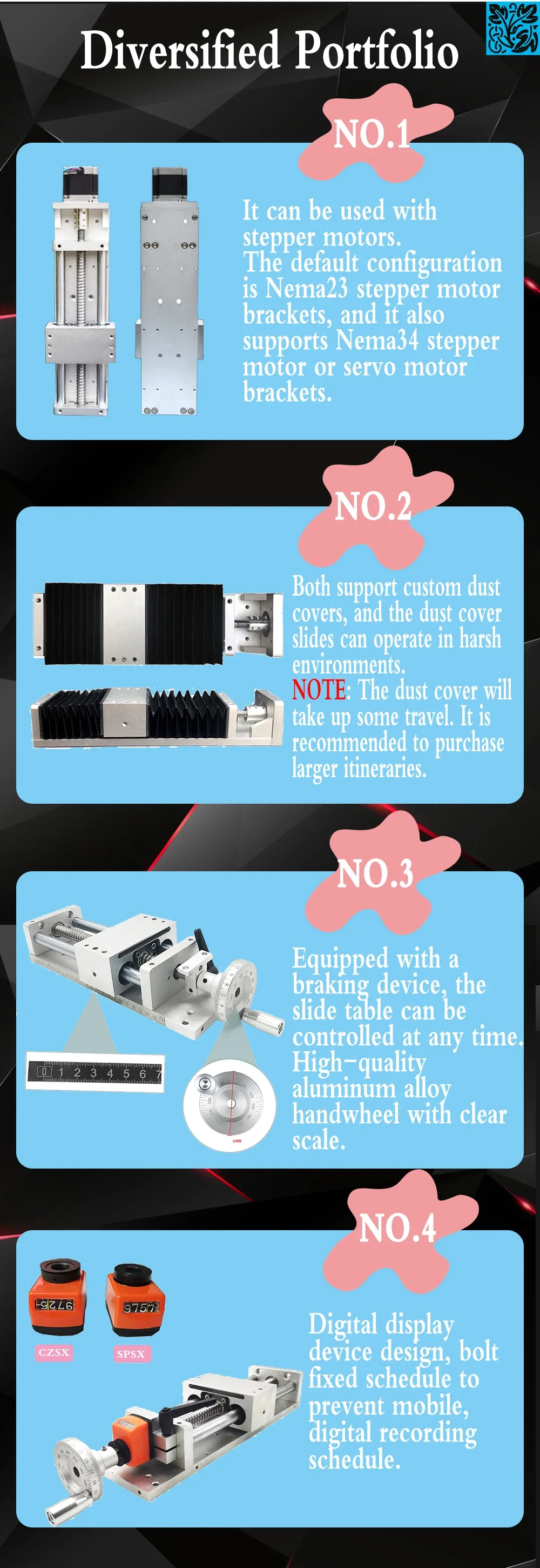 Manual Hand Wheel Position Counter - Linear Bearing Stroke 100-500mm