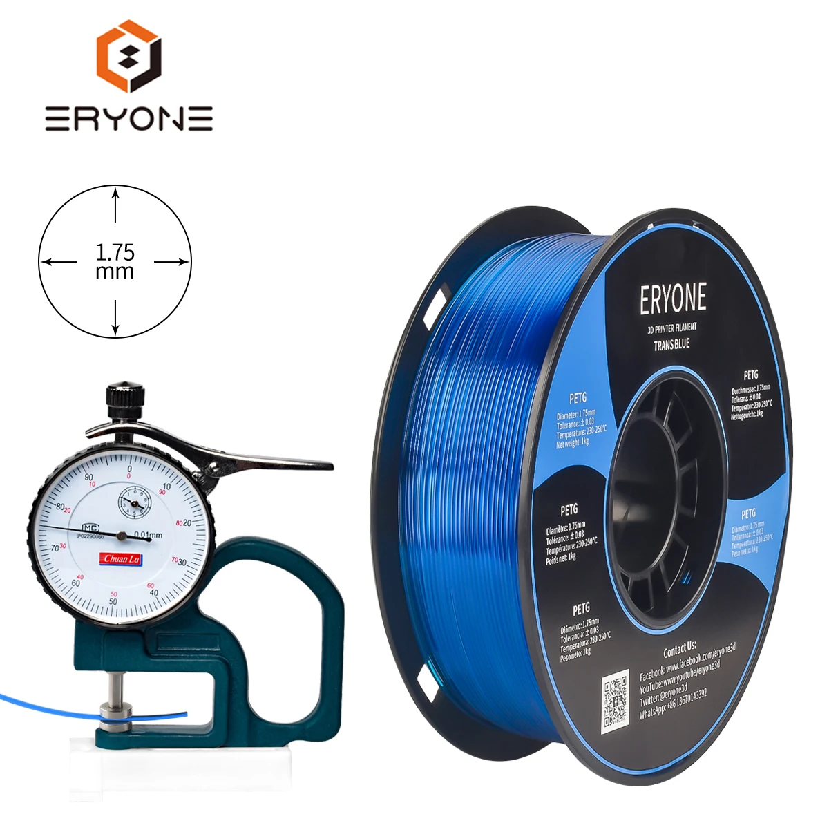 Eryone Transparent Petg Filament 1kg 3d Filament Petg 1.75mm Good Color ...