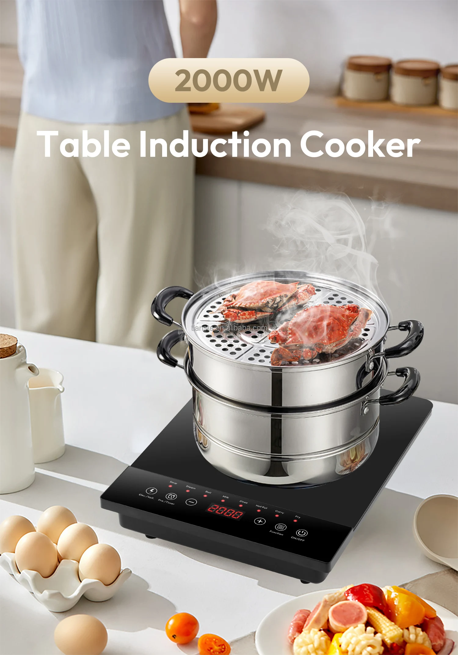 2000W Built-in Single Burner Induction Cooker Touch Control Household ...