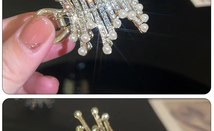New Small Pearl Rhinestone Hair Claws Girls High Ponytail Metal Hair ...