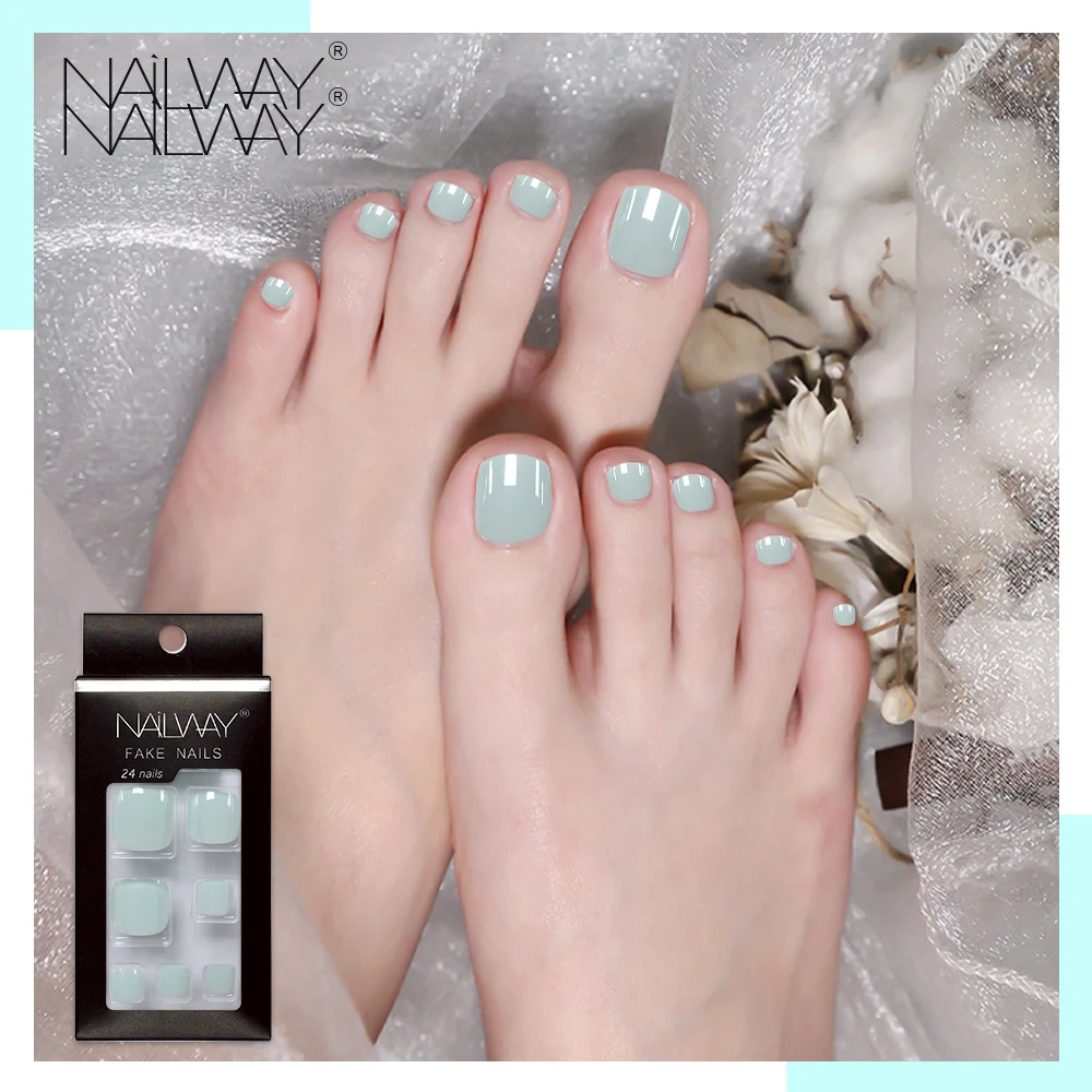 Wholesale ABS Square Light Blue Fake Toe Press On Nails Manicure False ...