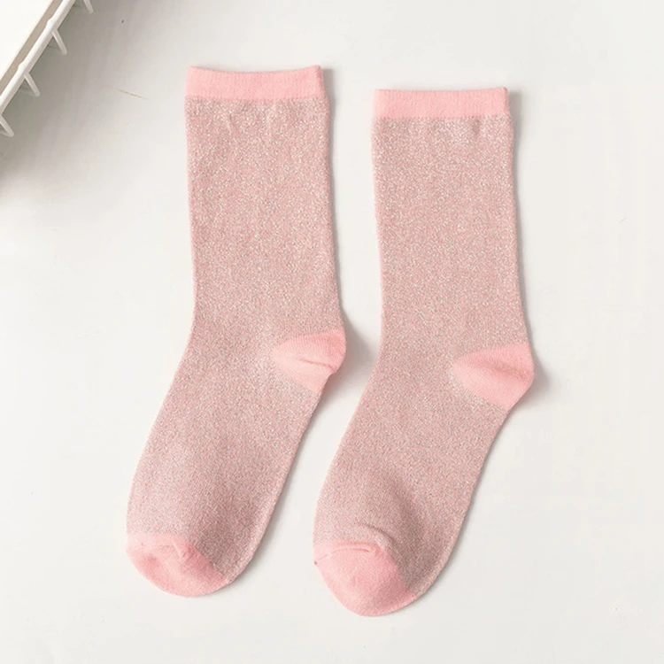 Women's Style Gold Silk Material Fashion Socks Solid Color Glitter ...