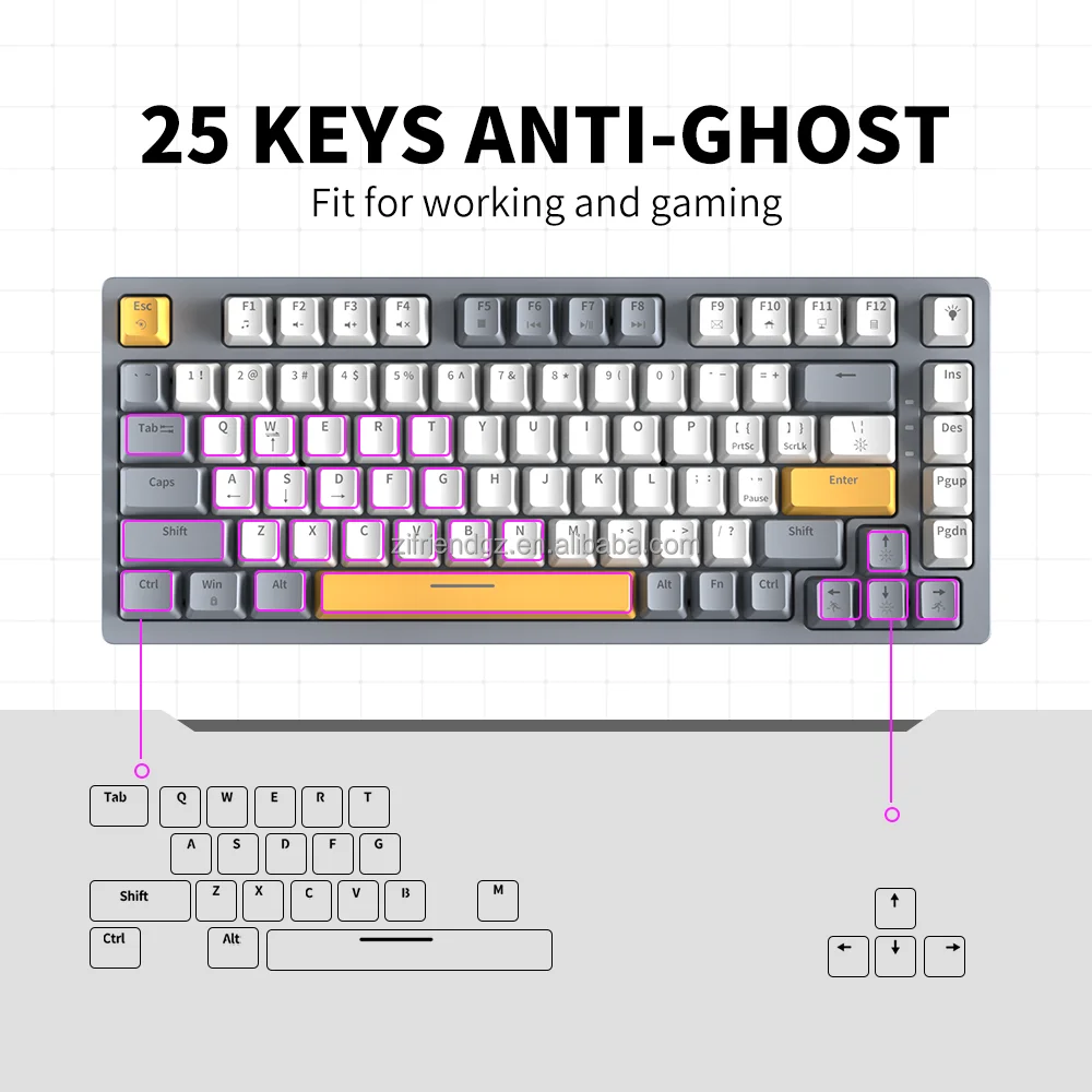 Zifriend T82 80% Keyboard 82 Keys Hot Swappable Doubleshot Keycaps ...