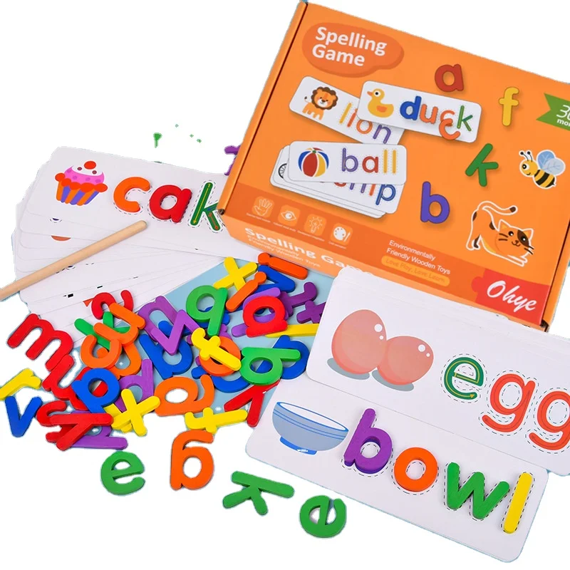 Montessori 26 Letter Blocks Flash Cards Colorful Wooden Alphabet ...
