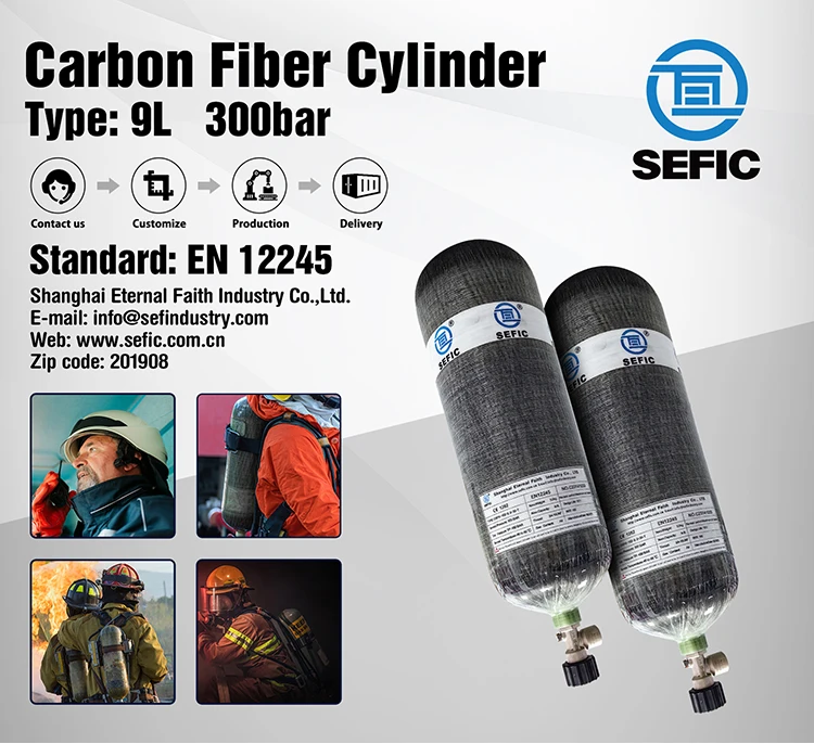 9L Carbon Fiber Oxygen Cylinders Composite Air Tank EN12245 Standard ...