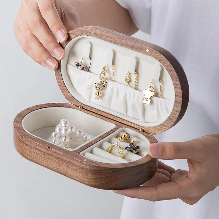 Small Solid Wood Jewelry Box Walnut Wood Travelling Jewelry Box For ...