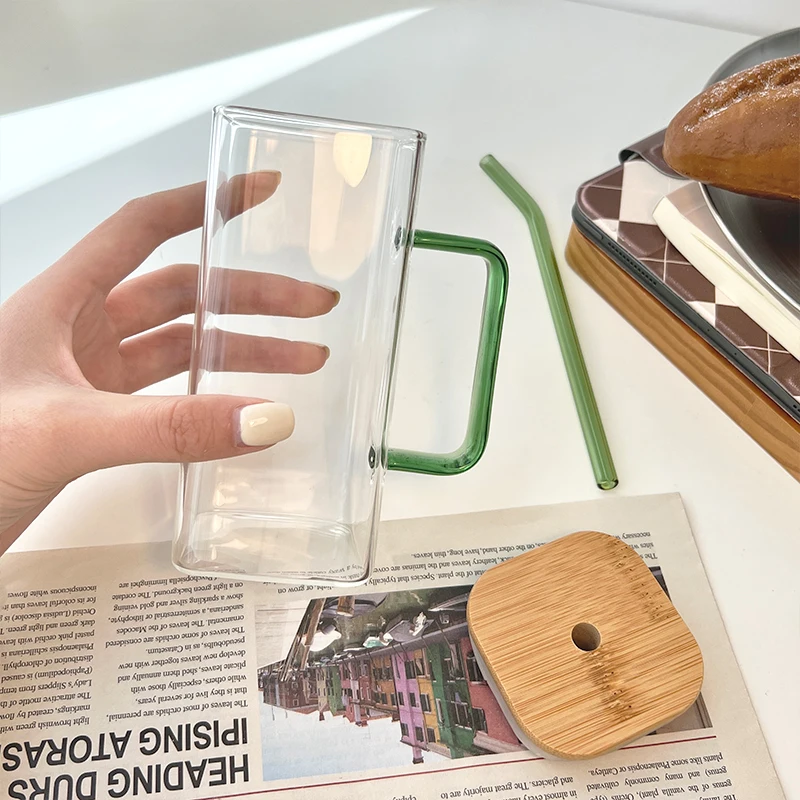 Wholesale 400ml Clear Square Glass Mugs with Custom Logo