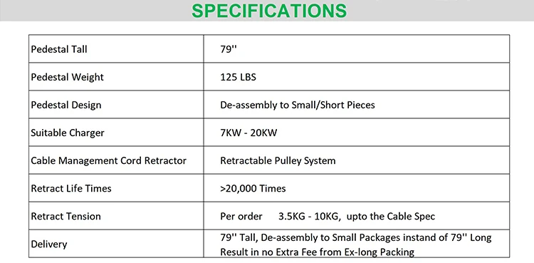 L2 EVSE EV Charger Pedestal with Retractable Cable Management