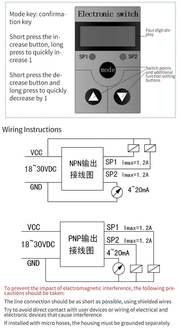 PNP/NPN/4-20mA/RS485 Sensor Digital Display Pressure Switch Controller ...