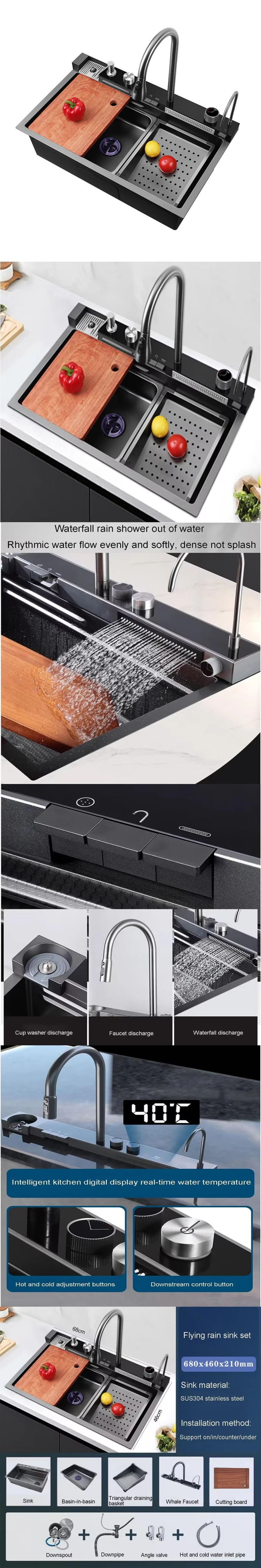 Factory Custom Smart Multifunction Digital Led Waterfall Kitchen Sink ...