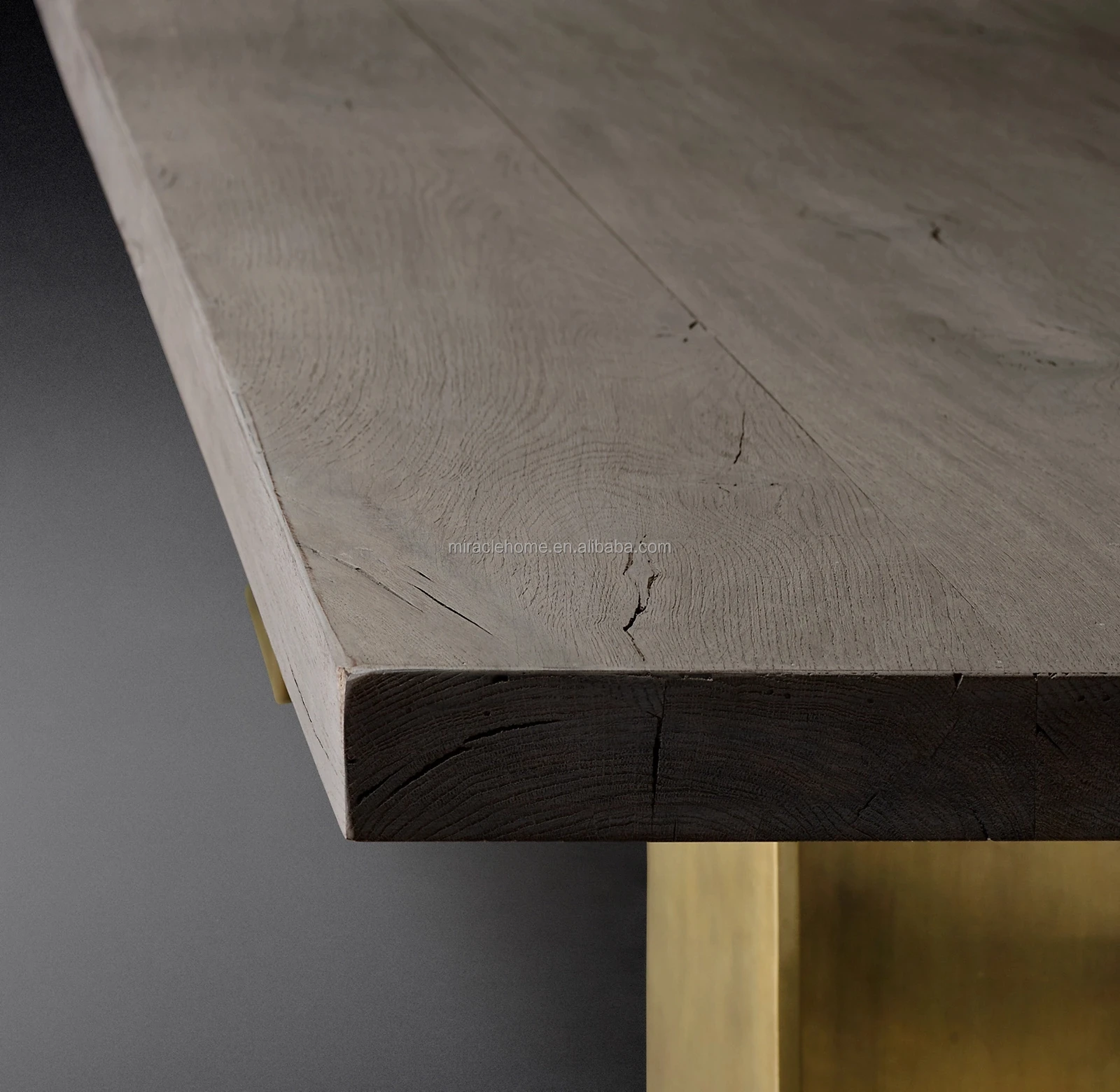 Modern Luxury Burnished Brass Color Stainless Steel Table Oak Top Beam ...