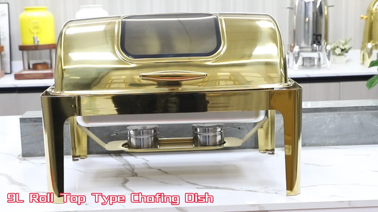 Roll Top Chafing Dish Buffet Set Stainless Steel Full Flip Cover Chaffing Dish Viewable Chafing ...