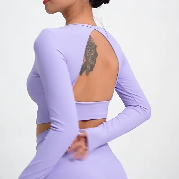 Shinbene Custom Long Sleeve Tank Top Open Back Sports Crop Yoga Top ...