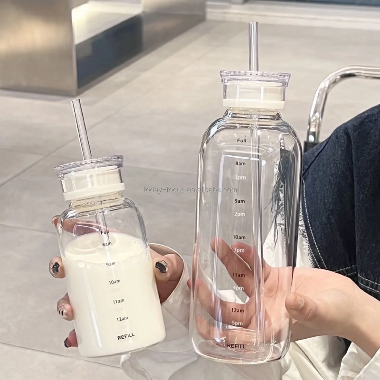 New Products 2024 Glass Milk Tea Cup Cute Mug 350ml 550ml 750ml Sippy Glass Bottles For Juice ...