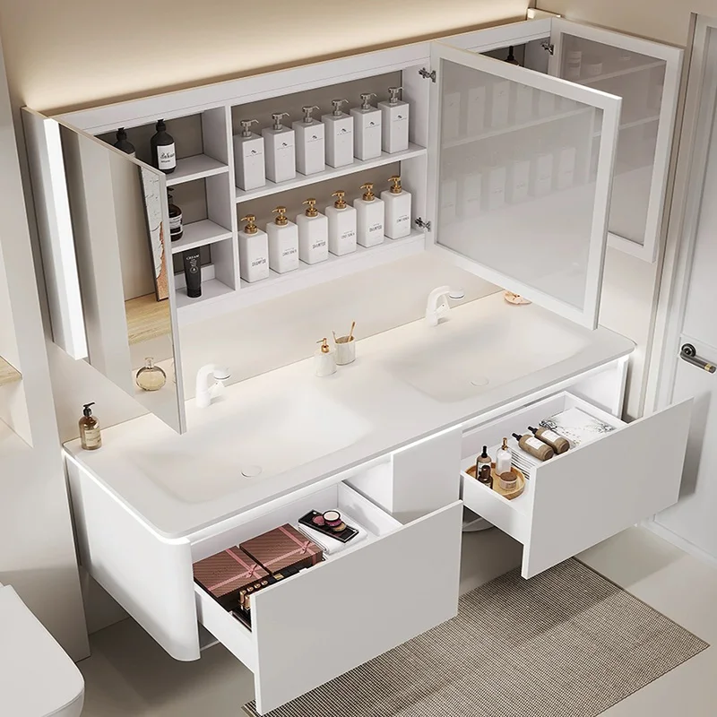 Modern Hotel Bathroom Cabinet Vanity Sets With White Marble Top ...