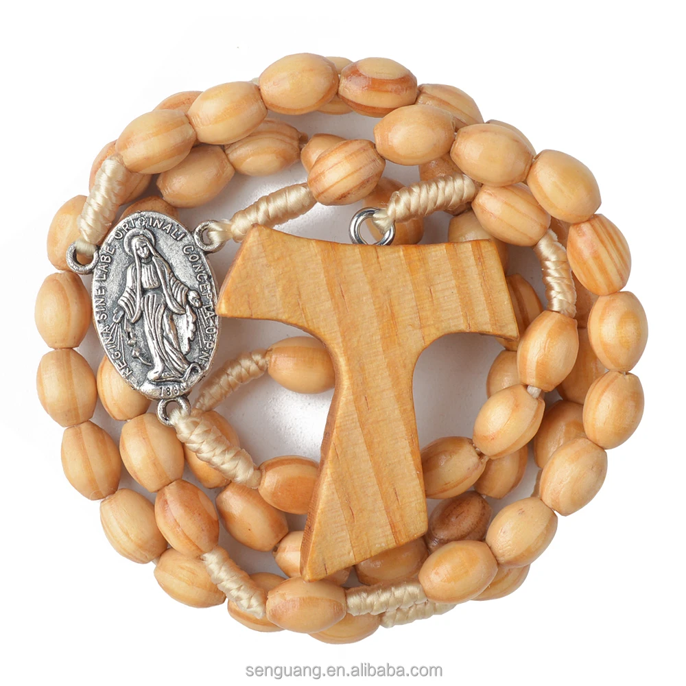 Catholic Virgin Triangle Center Accessories Oval Wooden Beads with ...