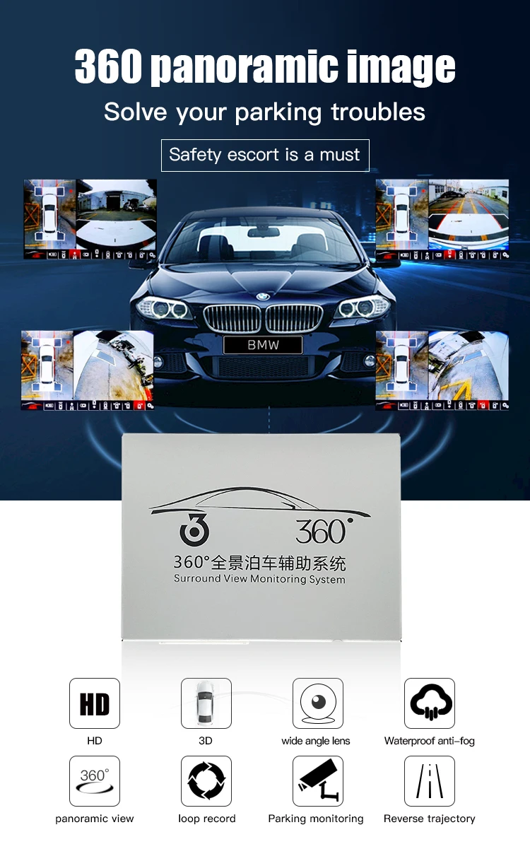 360 Car Camera 4 Way Reverse 360 Degree 3d 360 View All Round Bird View ...
