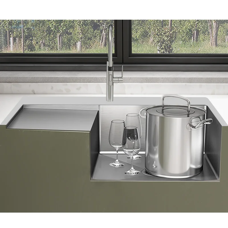 Undermount Single Bowl Sinks With Drainboard Platform Kitchen Hand Made ...