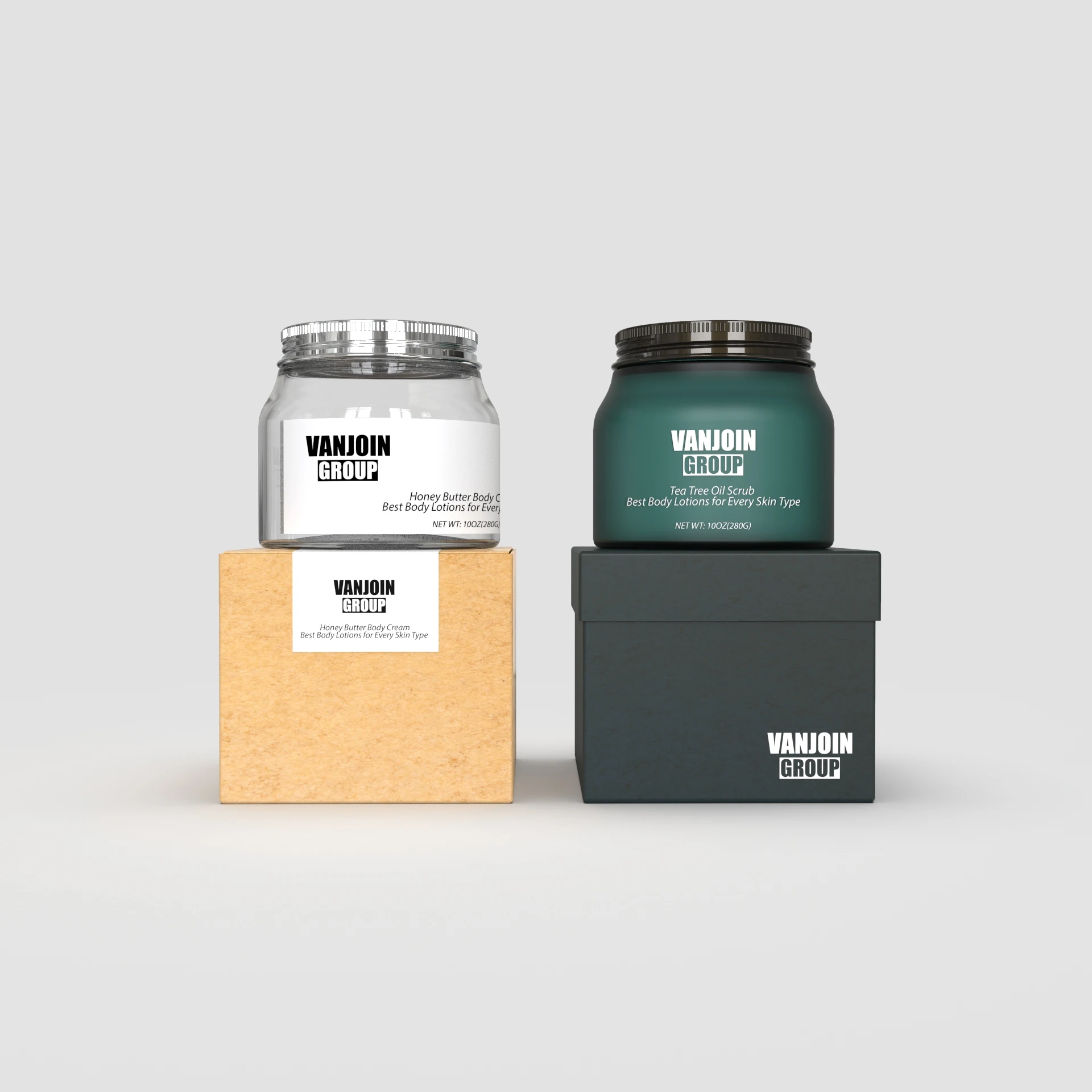 Custom Design 300ml Cosmetic Glass Slant Shoulder Scrub Container Wide ...